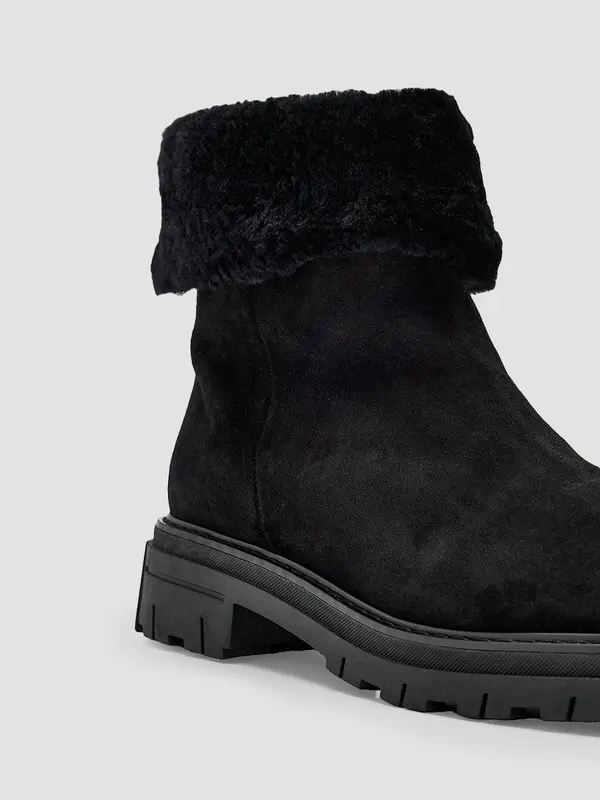 La Canadienne Dory Suede & Shearling Ankle Boots - Black
