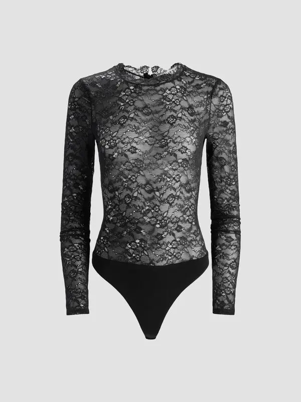 Alice + Olivia Taeyn Lace Crewneck Bodysuit - Black