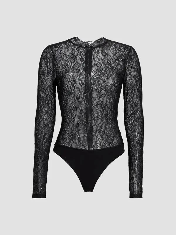Alice + Olivia Taeyn Lace Crewneck Bodysuit - Black