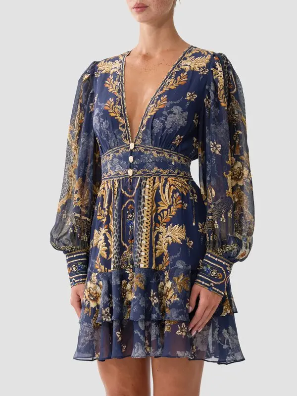 Camilla Notes From The Blue Room Baroque-print Silk Mini Dress