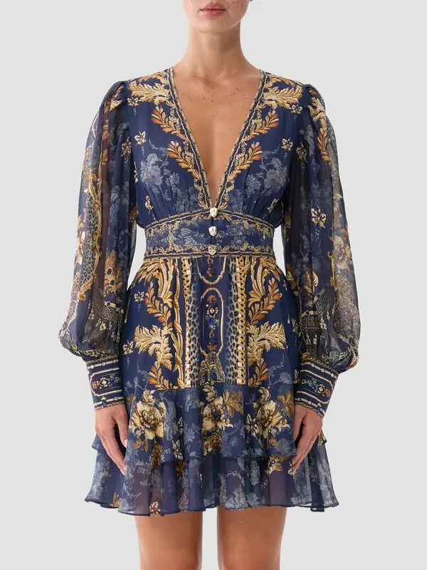Camilla Notes From The Blue Room Baroque-print Silk Mini Dress