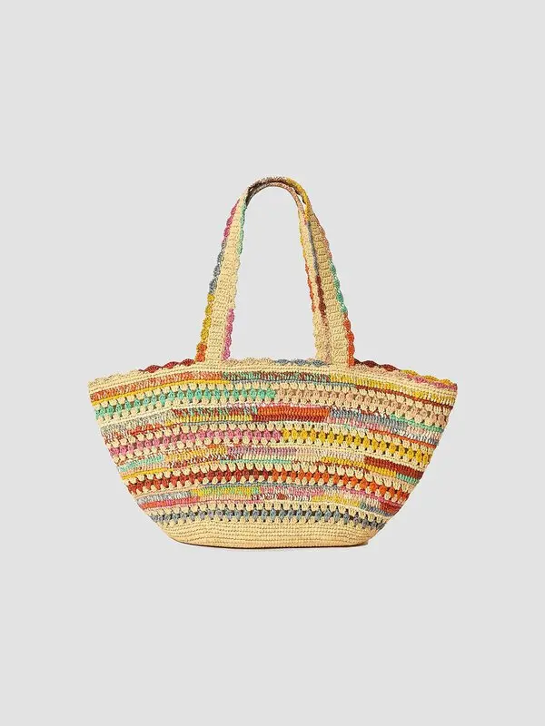 BTB LOS ANGELES Ornella Striped Raffia Tote Bag - Multi