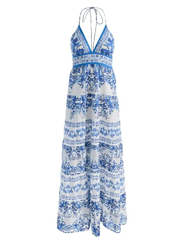 Alice + Olivia Karolina Smocked Waist Tiered Maxi Dress - Solstice