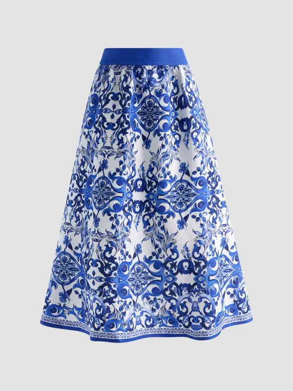 Alice + Olivia Earla Majolica Linen-blend A-line Midi Skirt