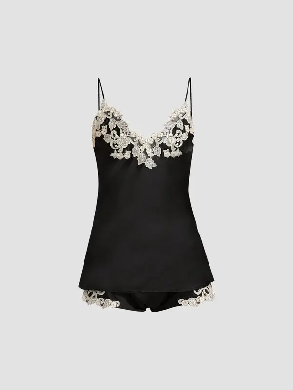 La Perla Lace-trim Silk Pajamas - Black