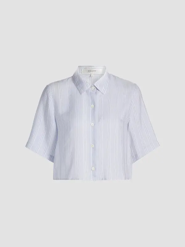 FRAME Striped Silk Lace Crop Shirt - Chambray Multi
