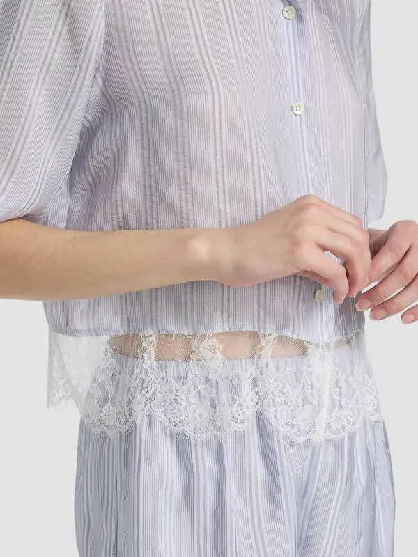FRAME Striped Silk Lace Crop Shirt - Chambray Multi