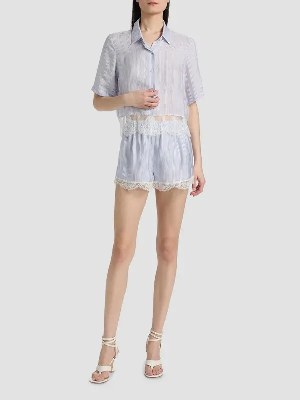 FRAME Striped Silk Lace Crop Shirt - Chambray Multi