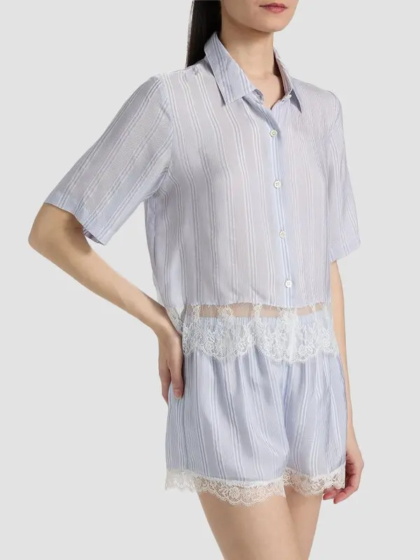 FRAME Striped Silk Lace Crop Shirt - Chambray Multi