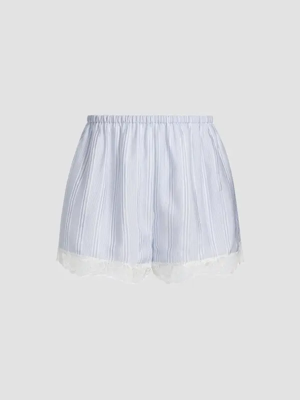FRAME The Stripe Silk Lace-trim Shorts
