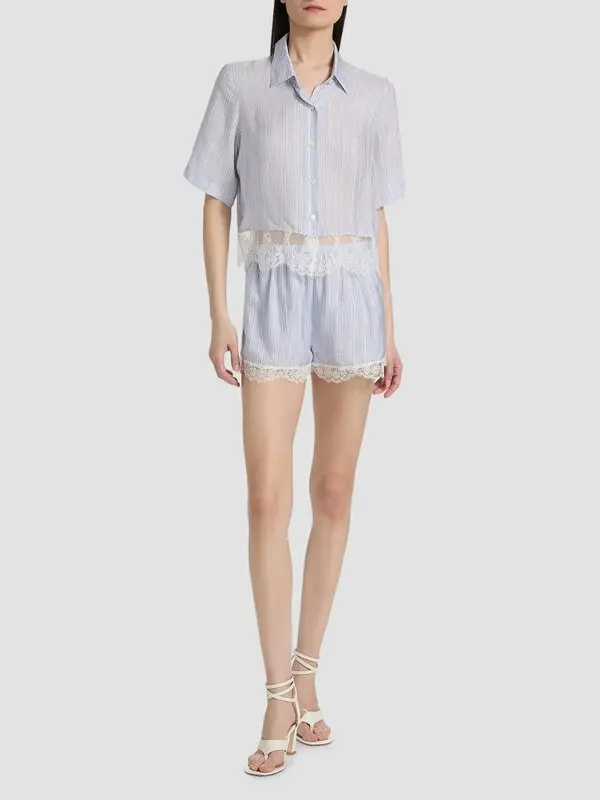 FRAME The Stripe Silk Lace-trim Shorts