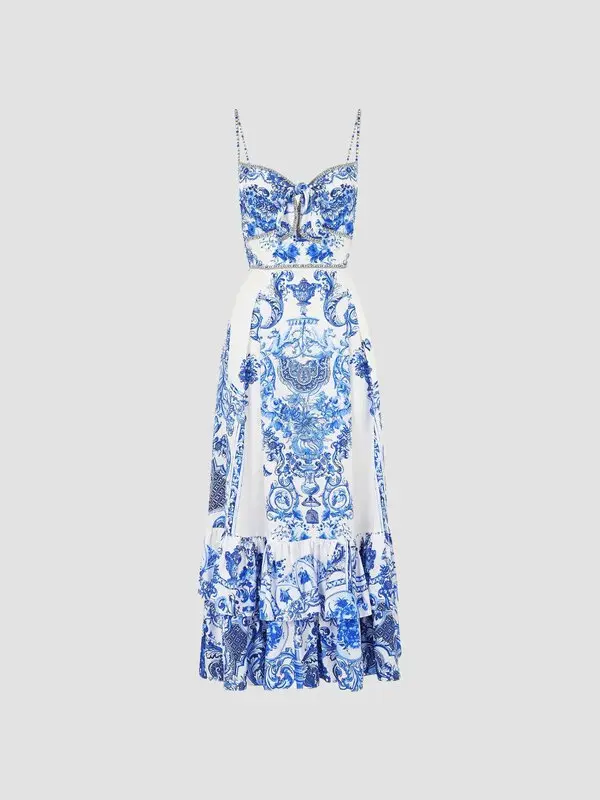 Camilla Print Silk Ruffle-hem Midi Dress - Ceramic Panoramic