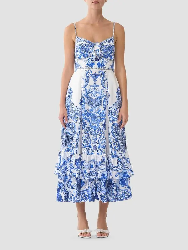 Camilla Print Silk Ruffle-hem Midi Dress