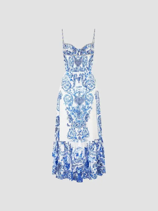 Camilla Print Silk Ruffle-hem Midi Dress