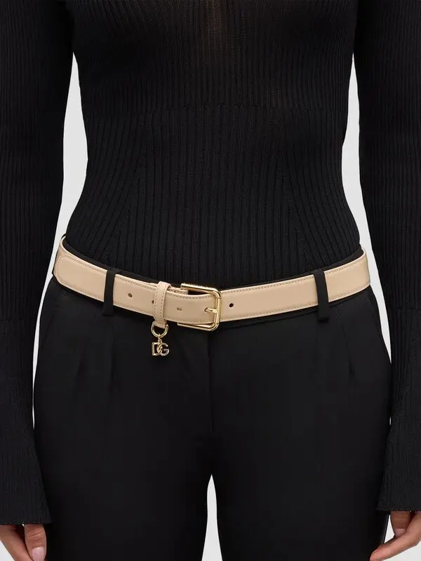 Dolce & Gabbana Dg Charm Smooth Leather & Brass Belt