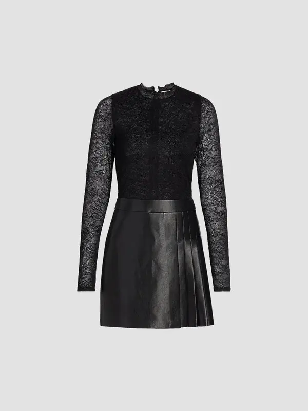 Alice + Olivia Chara Mixed-media Pleated Minidress