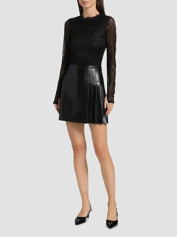 Alice + Olivia Chara Mixed-media Pleated Minidress