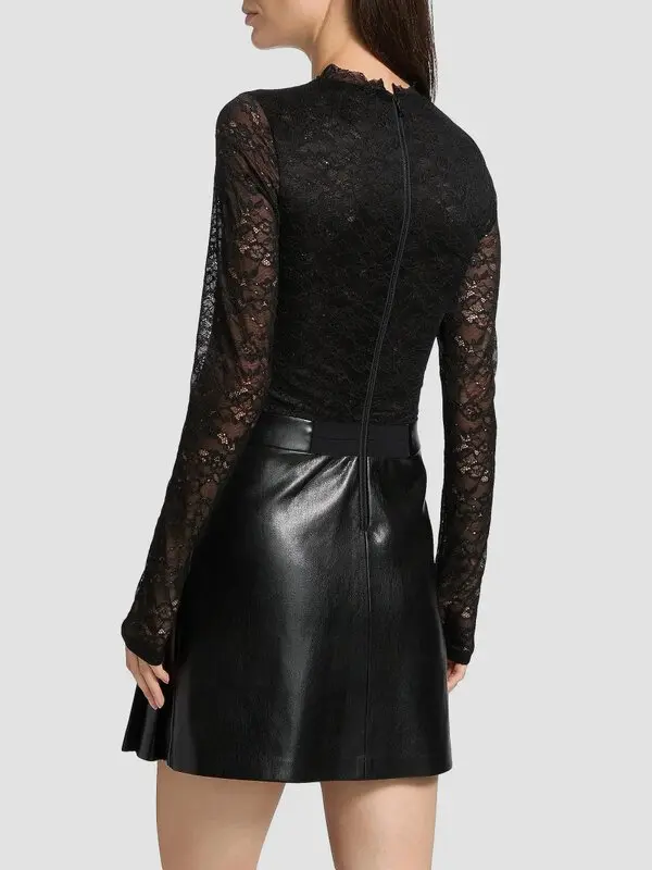 Alice + Olivia Chara Mixed-media Pleated Minidress