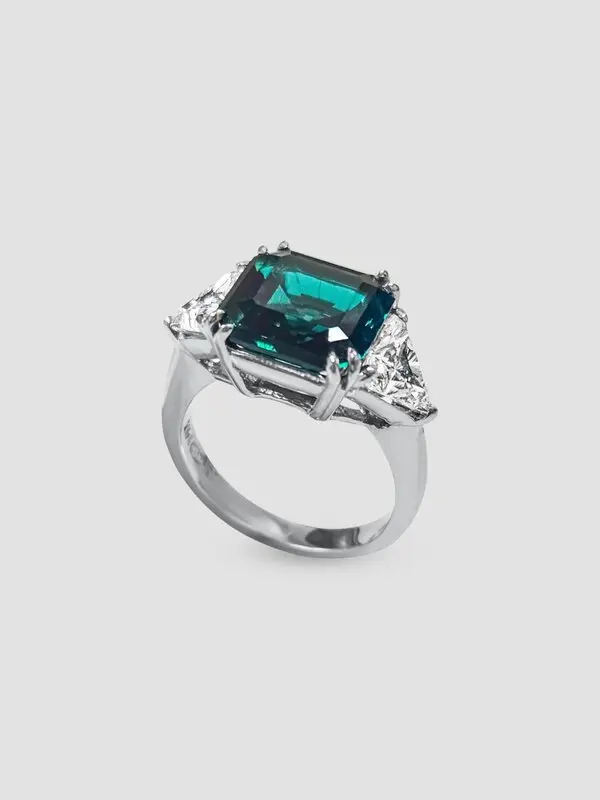 FANTASIA BY DESERIO 14k White Gold, 5.00 Tcw Lab-grown & Cubic Zirconia 3-stone Ring - Emerald