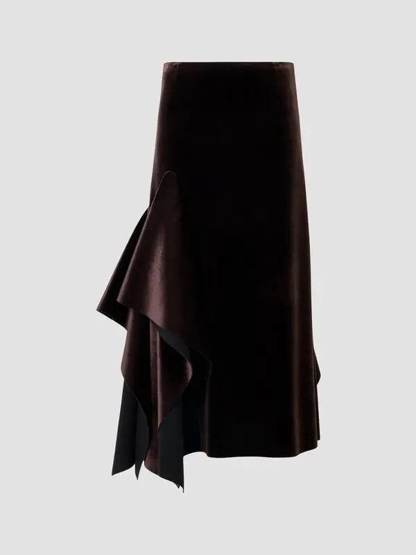 Akris Velvet Neoprene Asymmetric Midi Skirt - Coffee