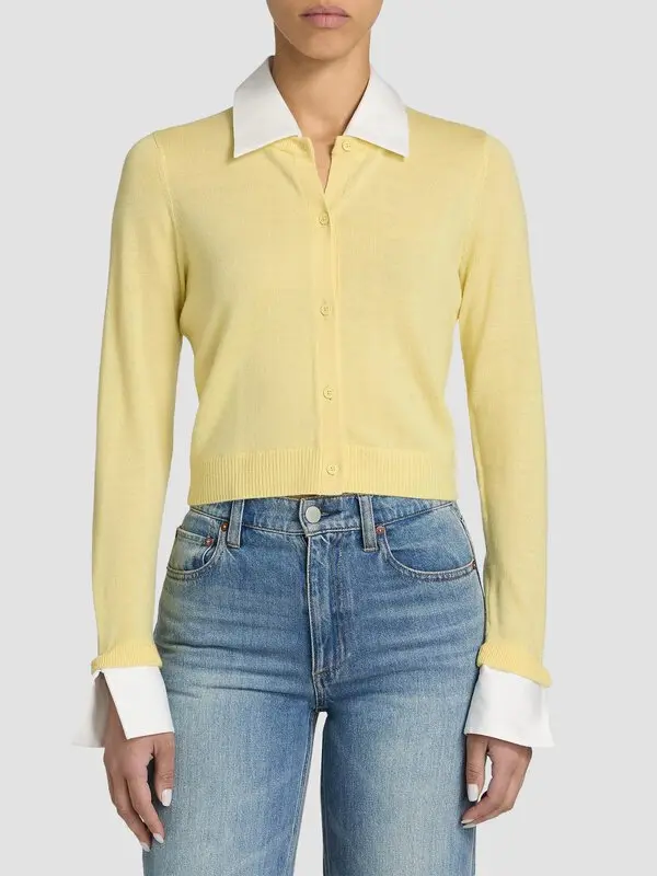 Alice + Olivia Dollie Cotton Collared Cardigan
