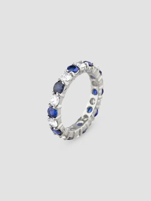 FANTASIA BY DESERIO 14k White Gold, 1.10 Tcw Lab-grown Sapphire & 1.10 Tcw Cubic Zirconia Eternity Band - Blue