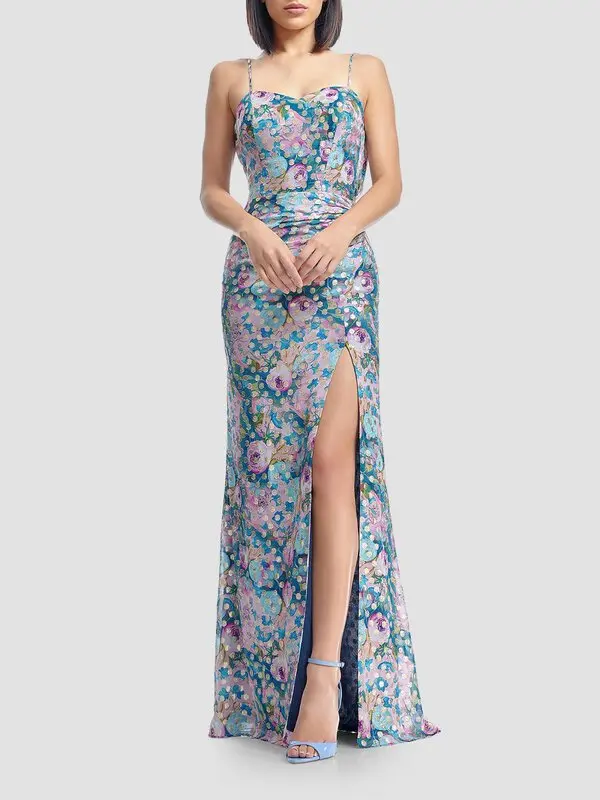Dress The Population Drae Metallic Draped Gown