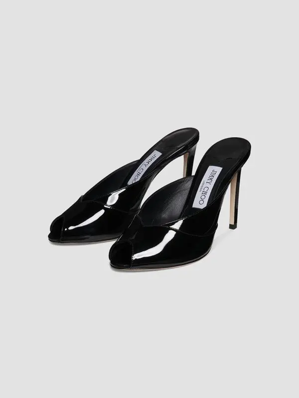 JIMMY CHOO Brigitte 100mm Patent Leather Mules - Black