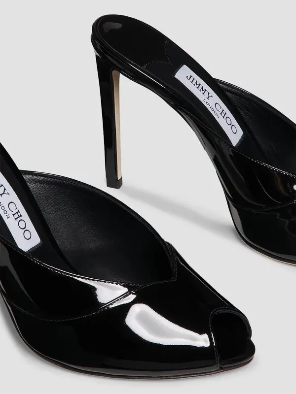 JIMMY CHOO Brigitte 100mm Patent Leather Mules - Black