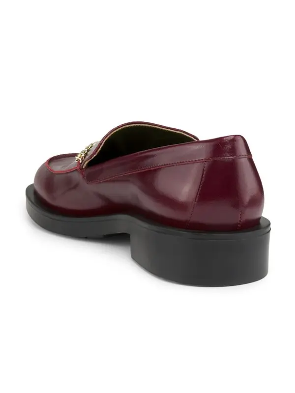 MARIA LUCA Noemi Leather Chain Loafers - Dark Red