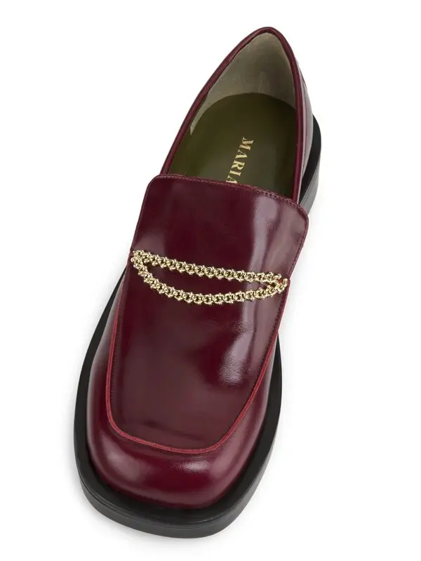 MARIA LUCA Noemi Leather Chain Loafers - Dark Red