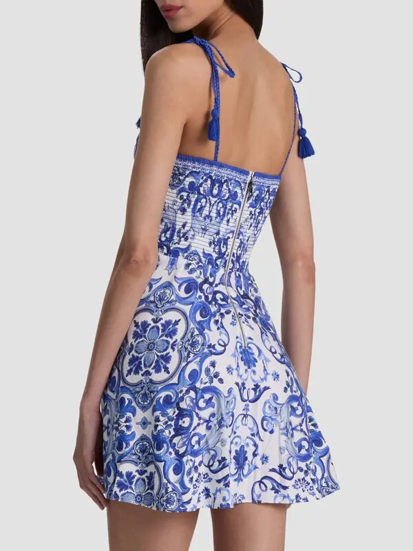 Alice + Olivia Glinda Majolica Tassel Tie-strap Linen-blend Minidress