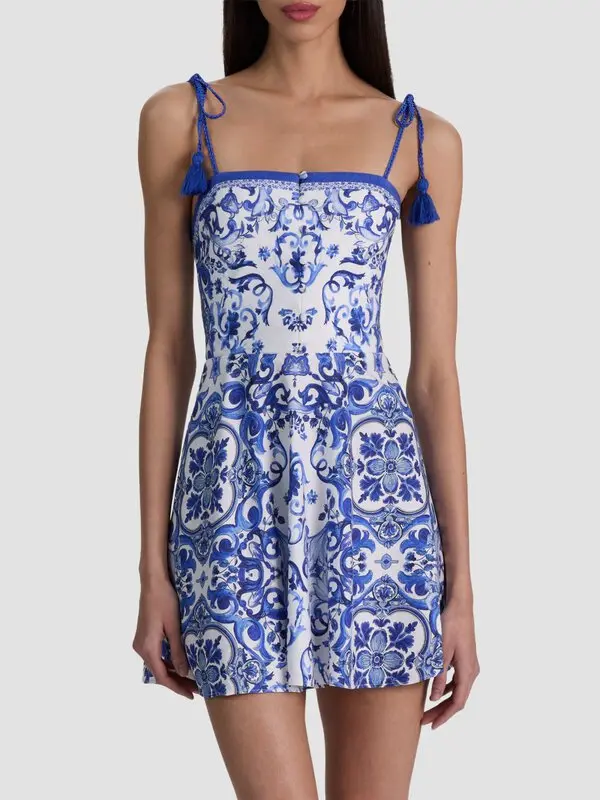 Alice + Olivia Glinda Majolica Tassel Tie-strap Linen-blend Minidress