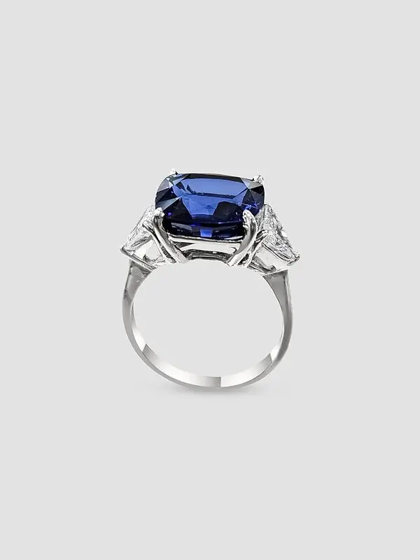 FANTASIA BY DESERIO Midnight Reverie 14k White Gold, 10.00 Tcw Lab-grown Sapphire & Cubic Zirconia 3-stone Ring - Blue