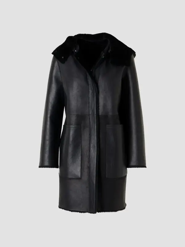 Akris Oxana Leather & Shearling Reversible Hooded Coat