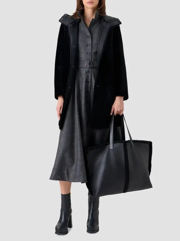 Akris Oxana Leather & Shearling Reversible Hooded Coat