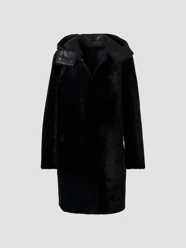 Akris Oxana Leather & Shearling Reversible Hooded Coat