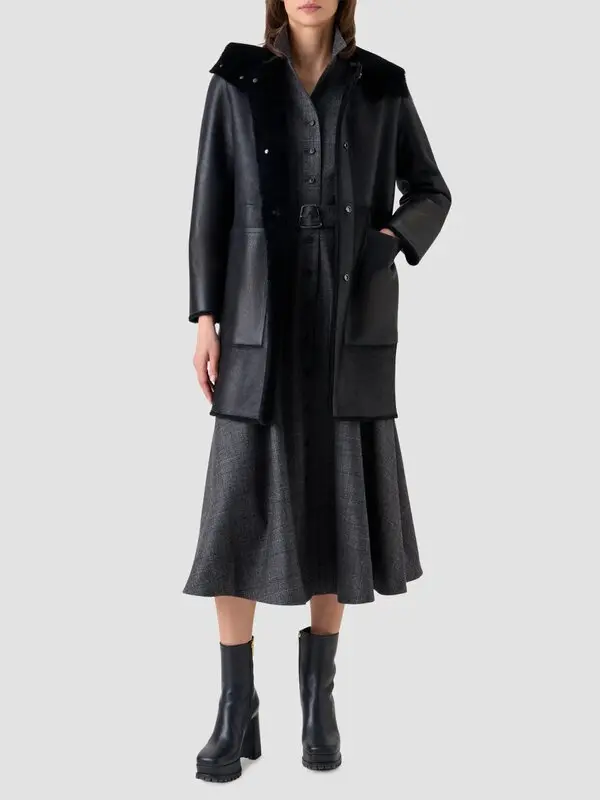 Akris Oxana Leather & Shearling Reversible Hooded Coat