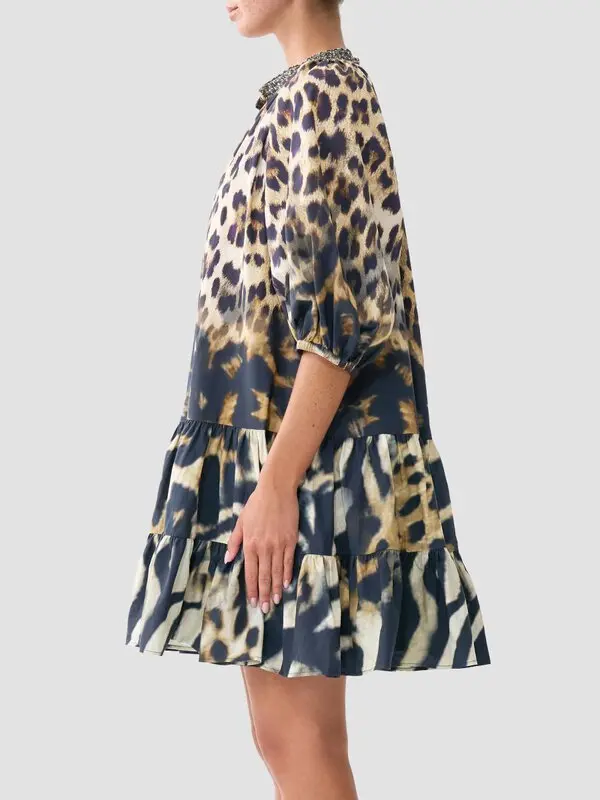 Camilla Leotigra Land Puff Sleeve Mini Shirtdress - Beige