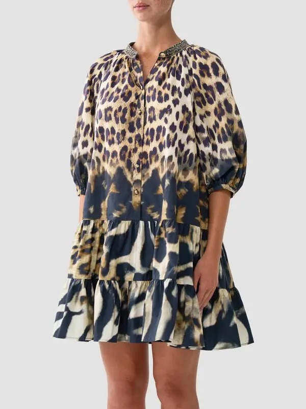 Camilla Leotigra Land Puff Sleeve Mini Shirtdress - Beige
