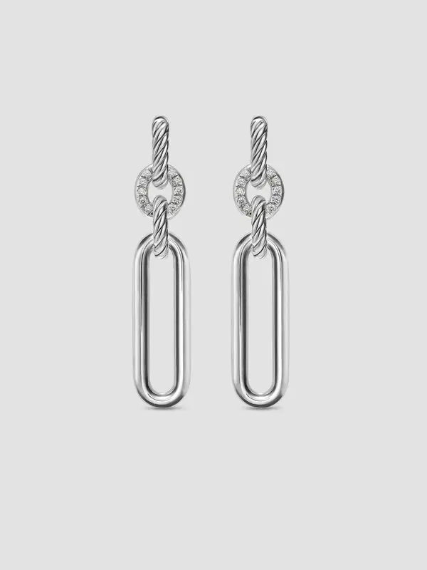 David Yurman Lexington Double Link Drop Earrings In Sterling Silver With Diamonds, 54mm - Diamond