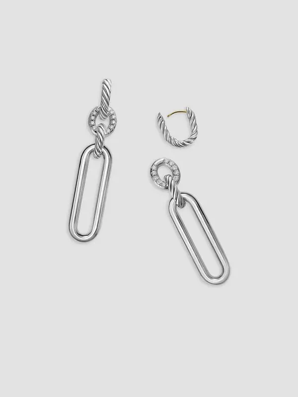 David Yurman Lexington Double Link Drop Earrings In Sterling Silver With Diamonds, 54mm