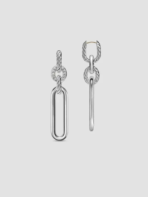 David Yurman Lexington Double Link Drop Earrings In Sterling Silver With Diamonds, 54mm