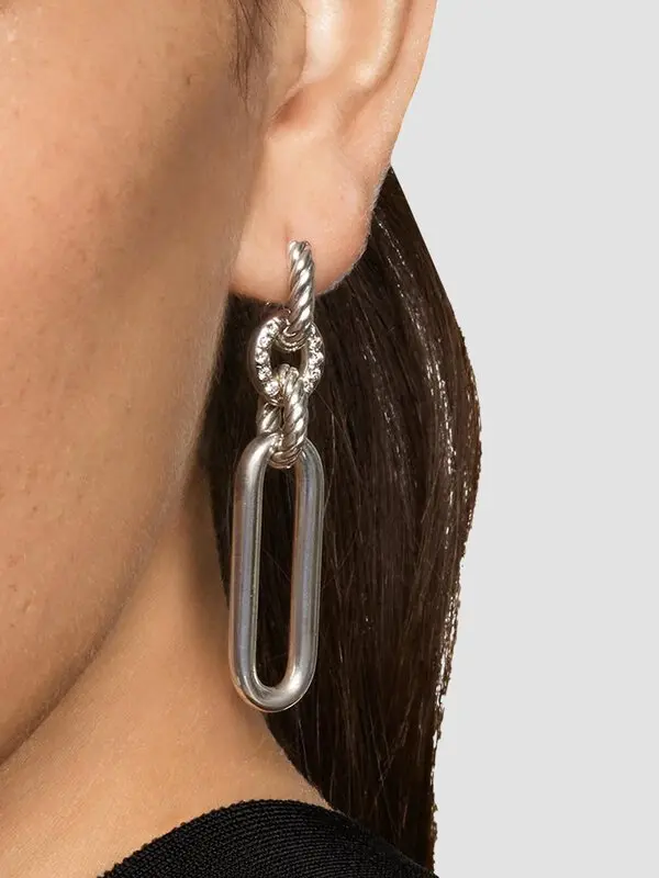 David Yurman Lexington Double Link Drop Earrings In Sterling Silver With Diamonds, 54mm