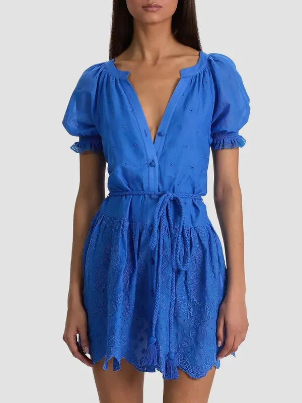 Alice + Olivia Thalia Tie-waist Eyelet Cotton A-line Minidress