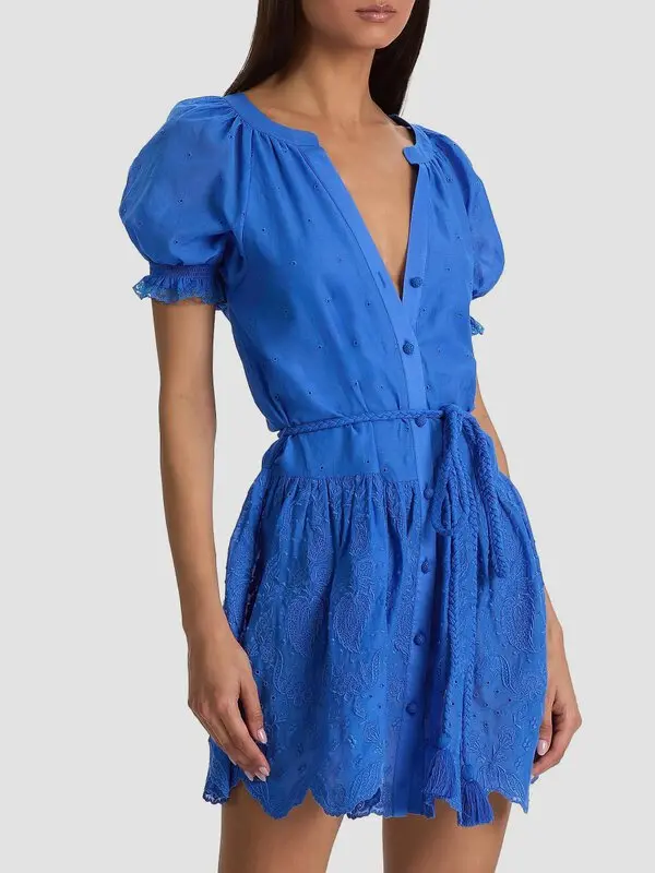 Alice + Olivia Thalia Tie-waist Eyelet Cotton A-line Minidress