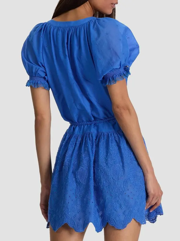 Alice + Olivia Thalia Tie-waist Eyelet Cotton A-line Minidress