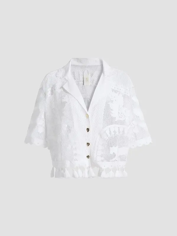 Camilla Lace Camp Collar Crop Blouse