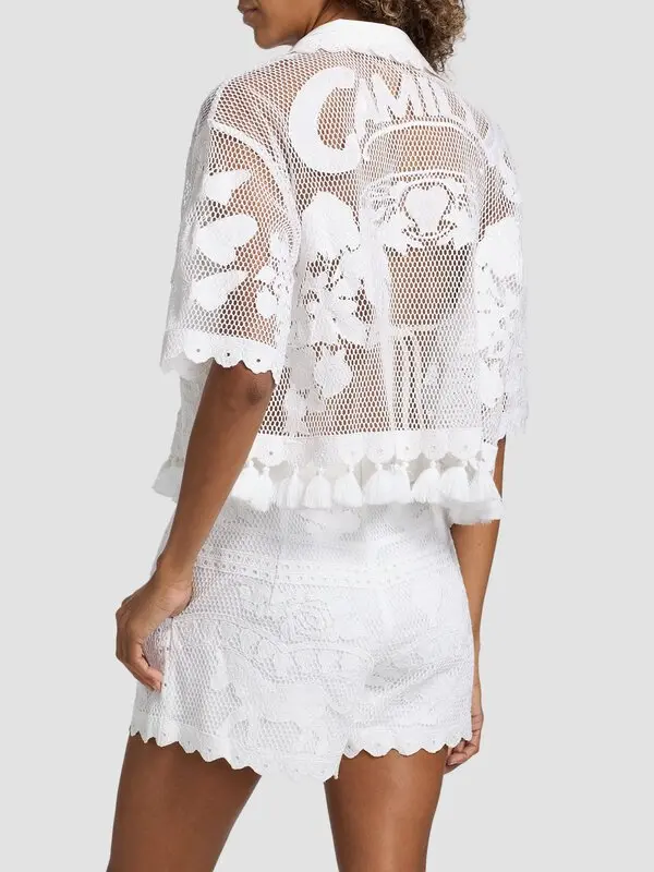 Camilla Lace Camp Collar Crop Blouse