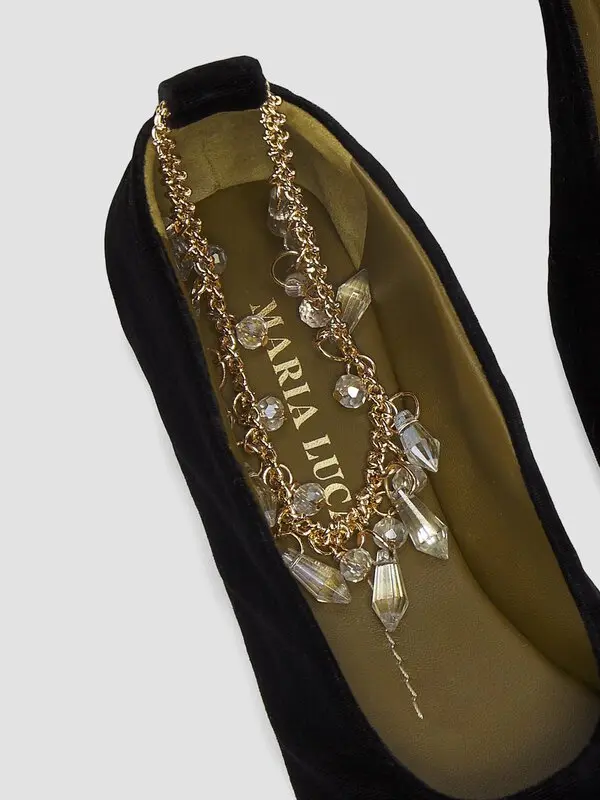 MARIA LUCA Augusta Chain Velvet Ballet Flats